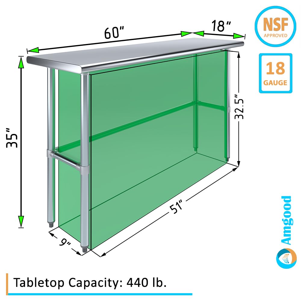 18 in. x 60 in. Open Base Stainless Steel Work Table | Residential & Commercial | Food Prep | Heavy Duty Utility Work Station | NSF