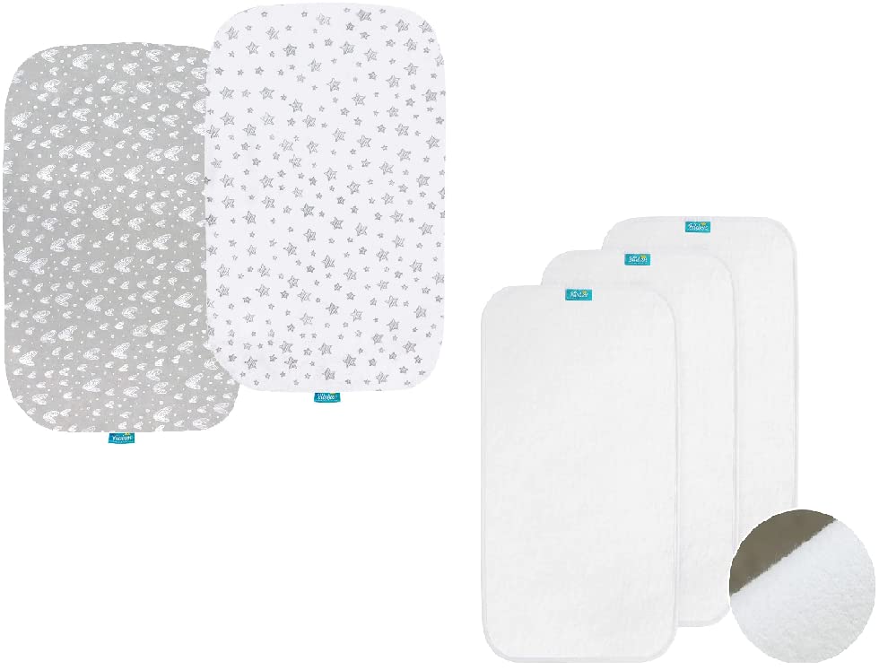 3 Count Changing Pad Liner, Waterproof 28" X 15", Cotton Flannel (Solid Improved Thickness) / Bassinet Sheets, 2 Pack, 100% Jersey Knit Cotton