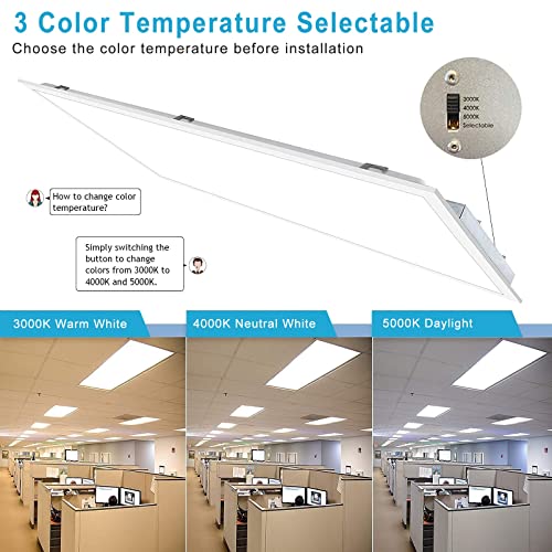 1x4 led Flat Panel Light,CRI90 3CCT 3000K/4000K/5000K Dimmable 0-10V, 8000LM,LED Light Drop Ceiling Fixture,Flat Panel Led Light,Ceiling Panels LED Troffer LED Lay for Office-Commercial Grade