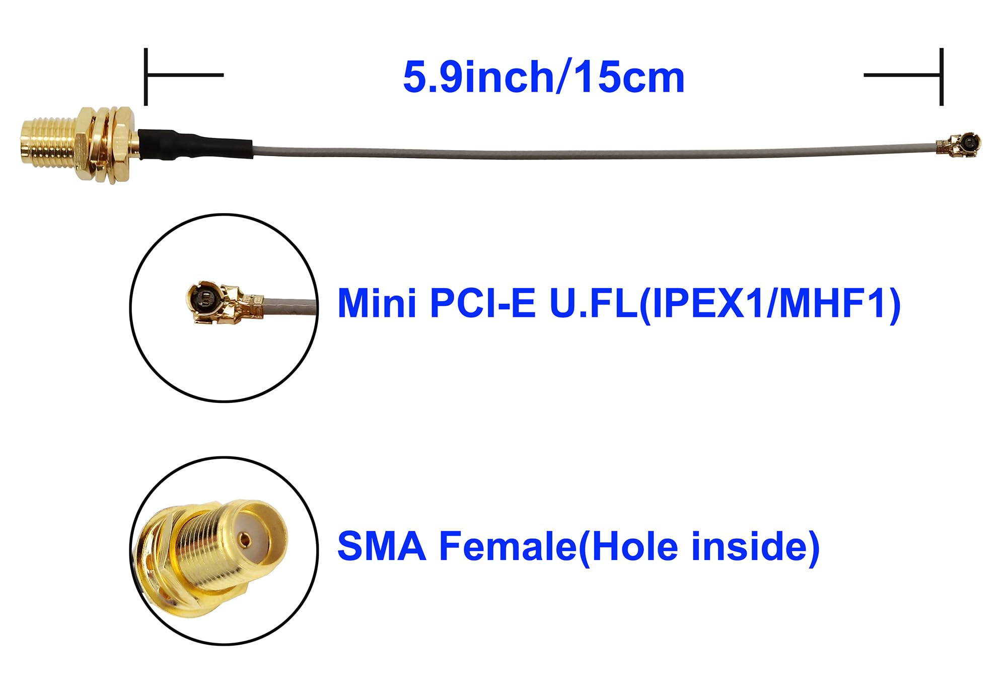915MHz LoRa Antenna Omni 5dbi Gain SMA Male for ESP32 OLED Board + 15cm IPEX Extension Cable 2 Pcs