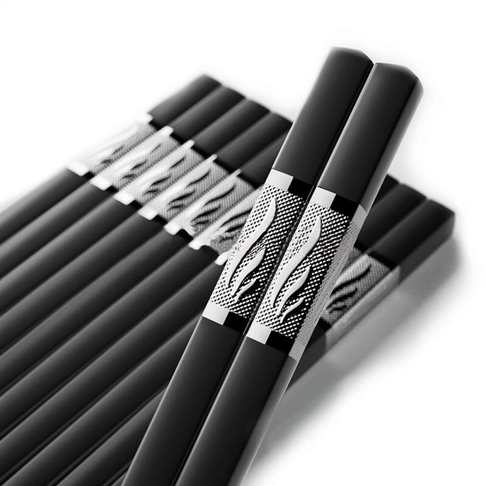10 Pairs Fiberglass Chopsticks, Reusable Chopsticks and Dishwasher Safe， 9 1/2 Inches - Clover,Silver