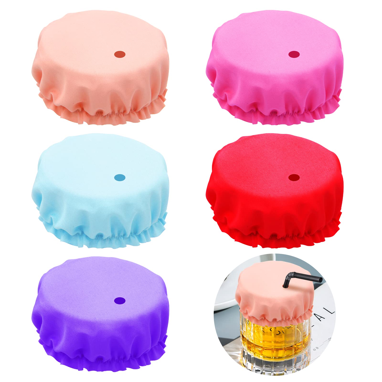 10 Pack Drink Covers for Alcohol Protection, Fabric Drink Cup Cover Protector with Straw Hole for Prevent Drink Getting Spiked at Bar, Gift for Women Safety, 5 Colors