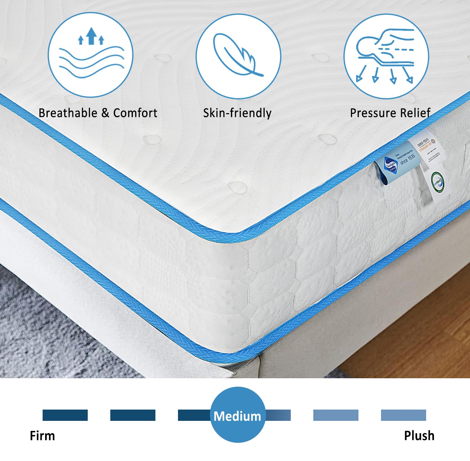 10 Inch Queen Mattress Memory Foam Mattress Queen in a Box, Individually Inner Spring Hybrid Mattresses, Medium Firm, CertiPUR-US