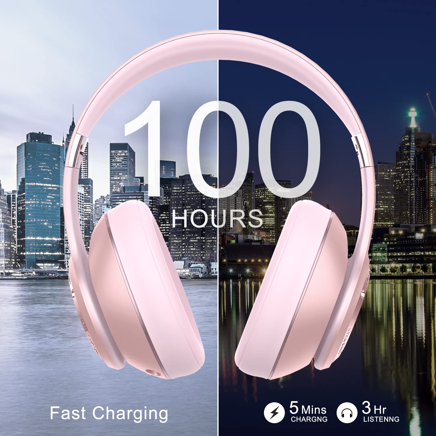 Picun Bluetooth Headphones 100 Hours Wireless Gaming Headphones Over Ear Low Latency Bluetooth 5.0 HiFi Extra Bass, Noise Reduction Mic, Protein Earpads, Foldable Headset for Women Girls Office Class