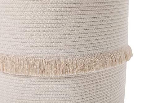 18" x 15" Large Woven Storage Baskets, Cotton Rope Decorative Hamper for Clothes, Blankets, and Laundry, Cute Tassel Decor - Home Storage Container - All White