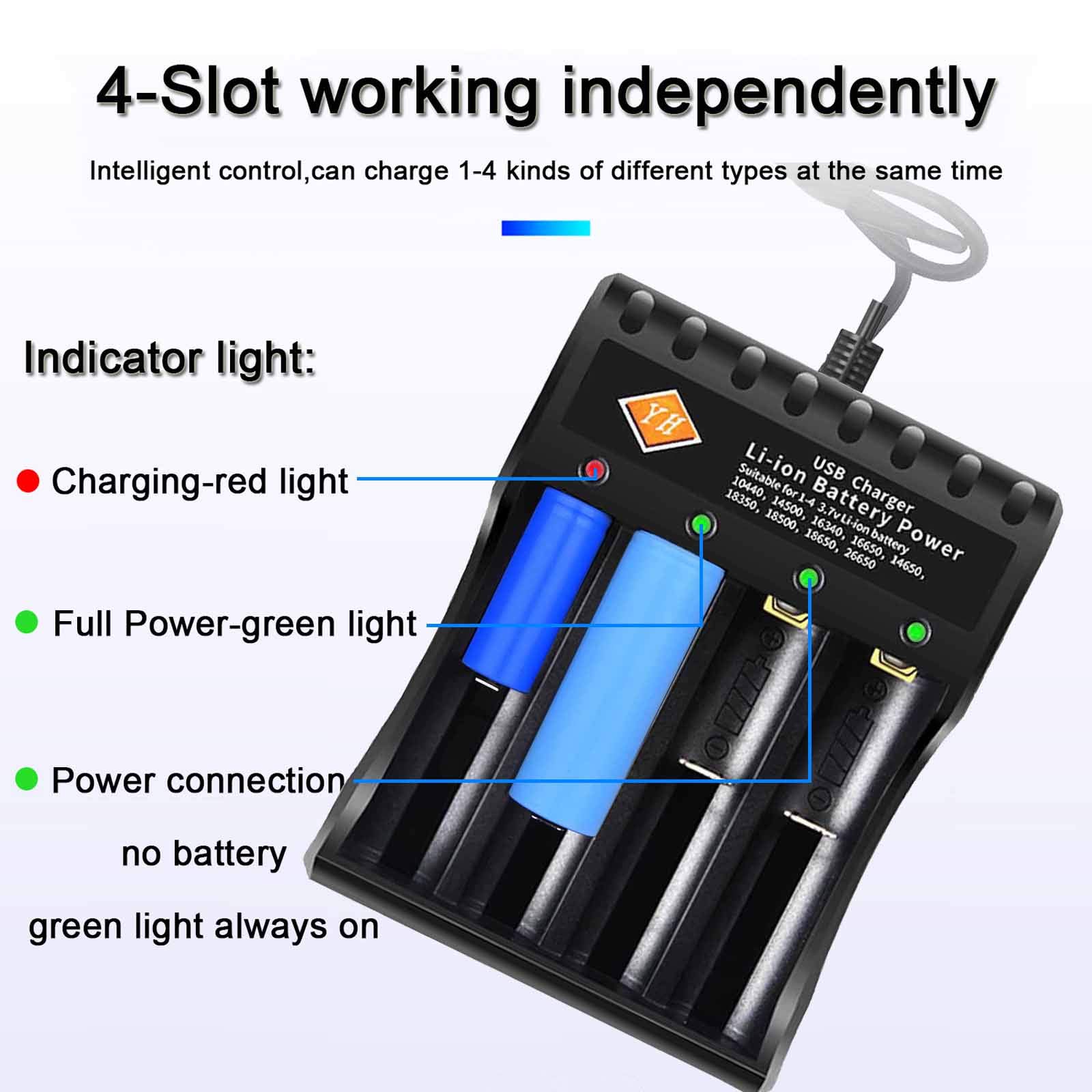 18650 Rechargeable Battery Charger 3.7V Lithium ion Battery Charger for Li-ion 18650,18500,10440,14500,16340,16650,14650,18350,26650 Battery