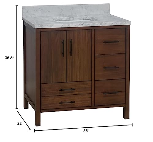 California 36-inch Bathroom Vanity (Carrara/Walnut): Includes Walnut Cabinet with Authentic Italian Carrara Marble Countertop and White Ceramic Sink