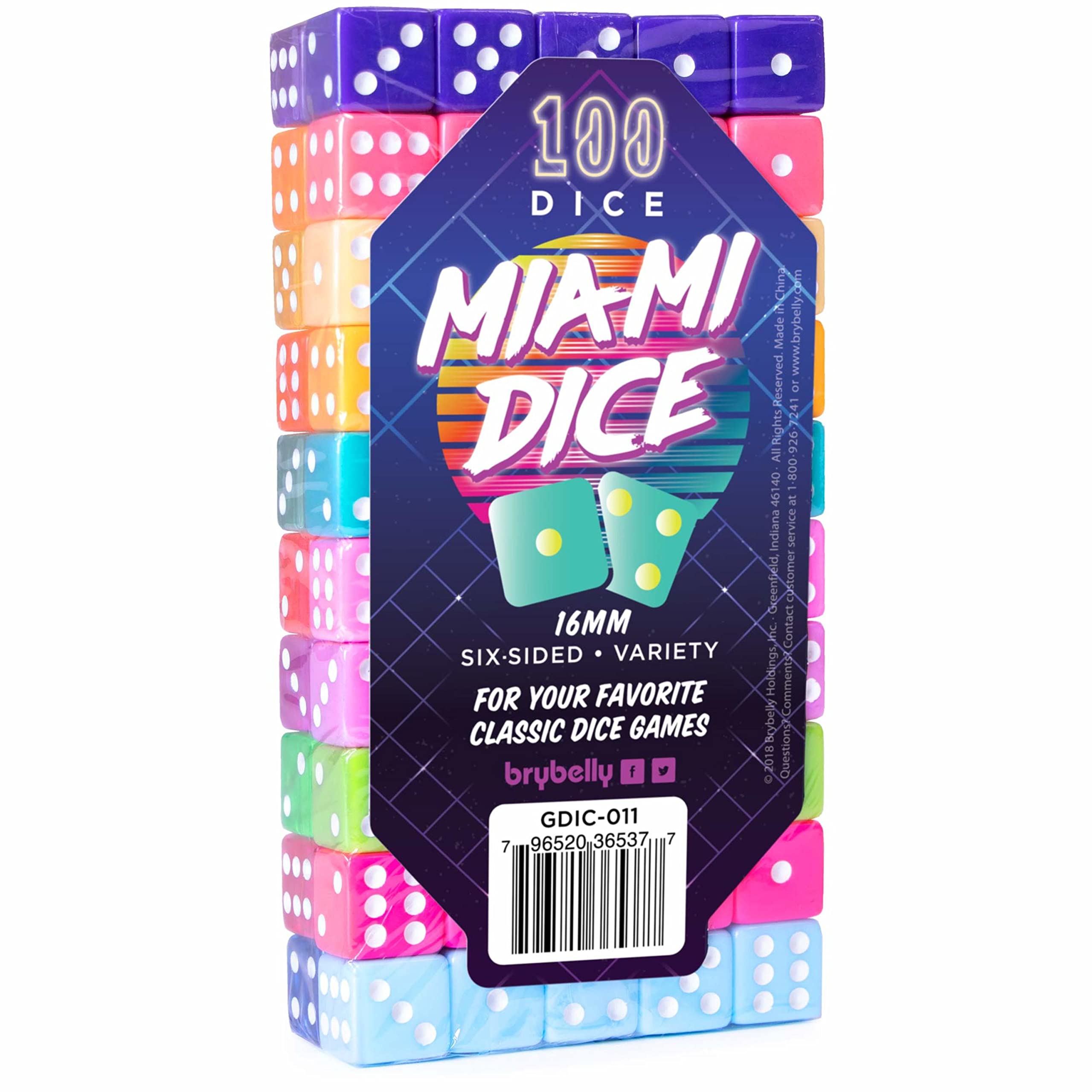 100-pack Miami Dice: Retro 80s 6-Sided Gaming Dice โ 16mm Bulk d6 Dice in Translucent & Solid Colors for Family Game Night, Make Your Own/DIY Board Game Supplies, Replacement Pieces & Teaching Math