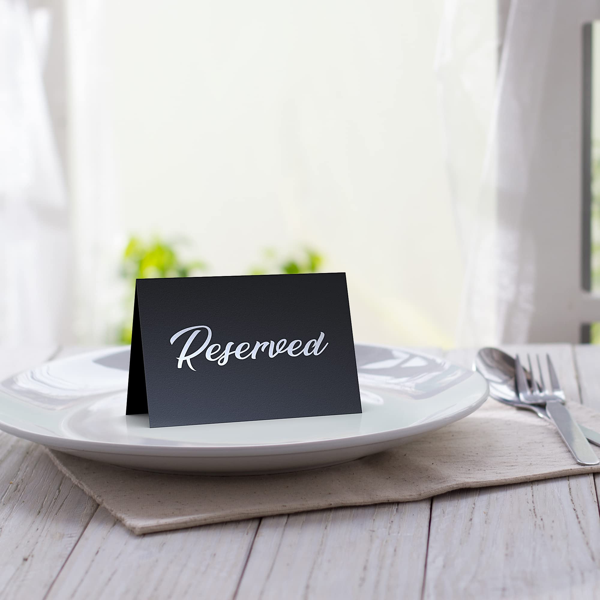 10 Pack Black Reserved Table Signs for Wedding - Silver Foil Reserved Seating Signs for Wedding Chairs - Church Pews - Double Sided Cardstock Reserved Signs for Tables - Table Tent Reservation Cards