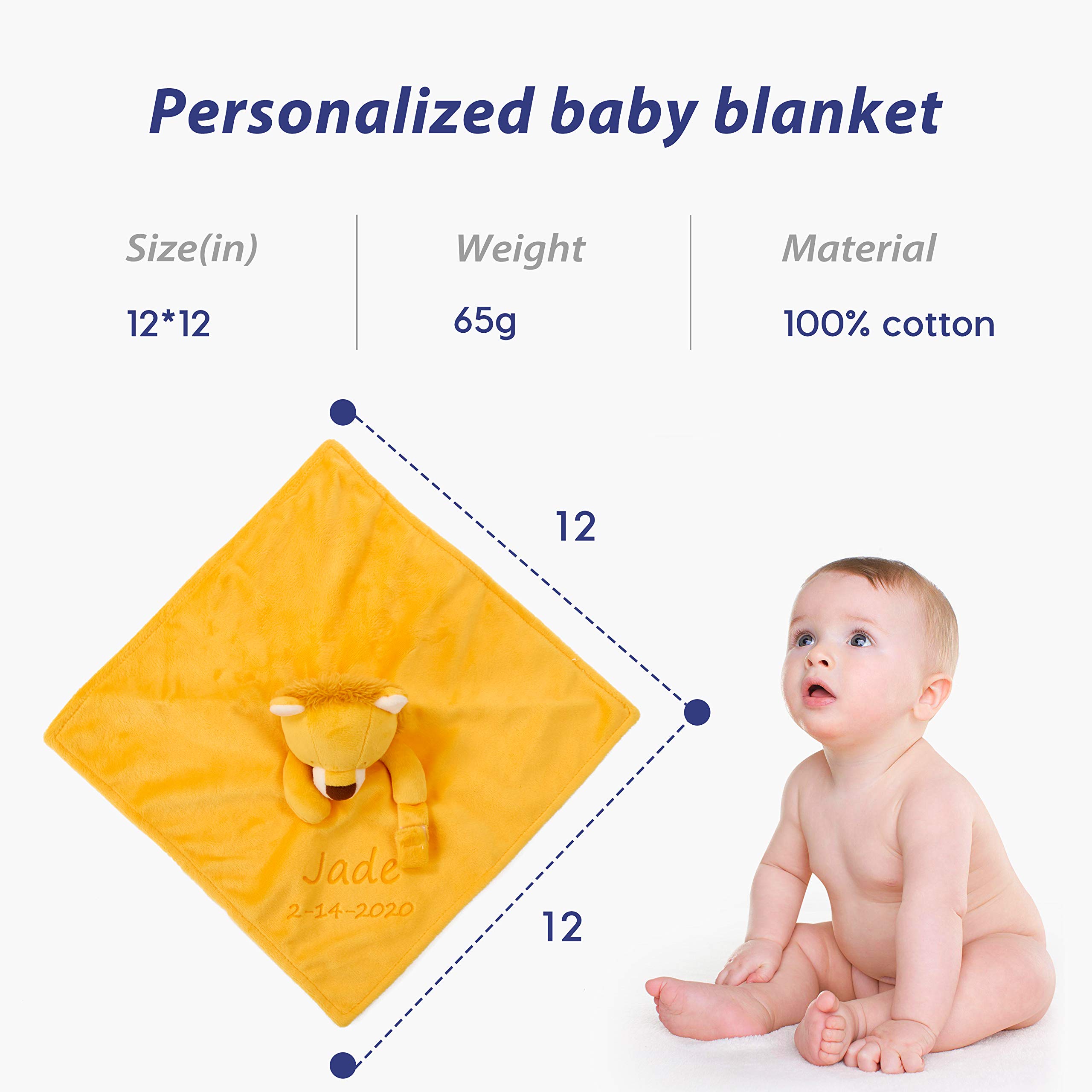 12 Inches Personalized Lion Lovey Soft Security Blanket with Custom Name Gift for Baby