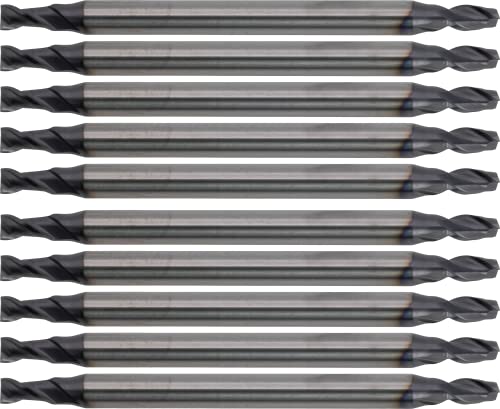 10 pcs Solid Carbide End Mills, Square Nose, Double End, TiAlN Coated, 3/32" Mill Diameter, 3/16" Length of Cut, 1-1/2" Overall Length, 2 Flute, Center Cutting