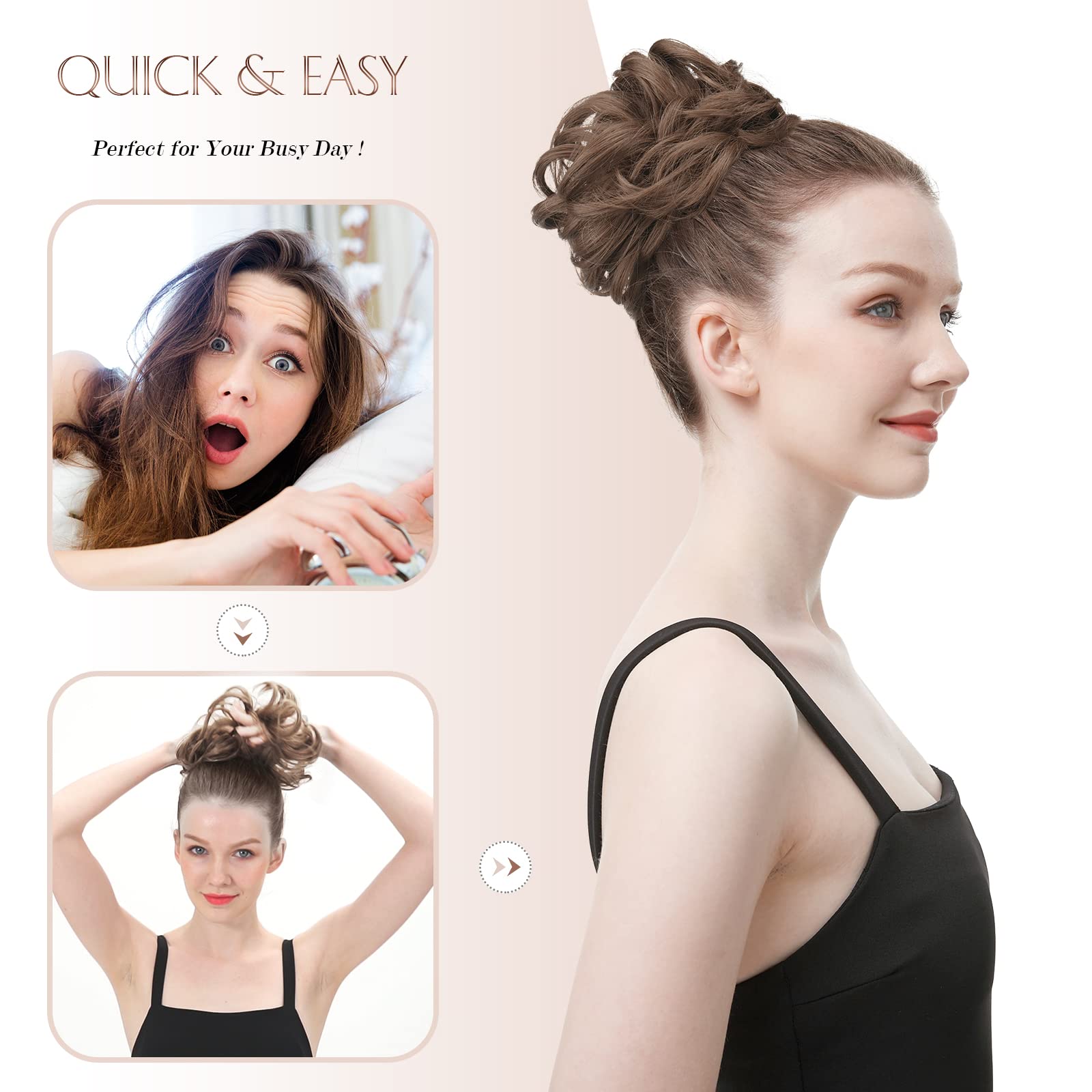 FESHFEN Large Jet Black Synthetic Fiber Messy Bun Hair Piece, 1.94 oz