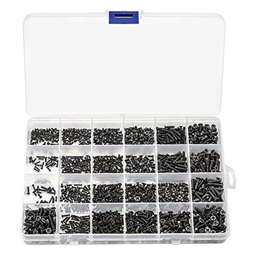 720Pcs Countersunk Flat Head Mini Screw Set M1.4 M1.7 M2 M2.5 M3 Carbon Steel for Computer Notebook for Laptop Screws Kit - (Black) SCRW-209254