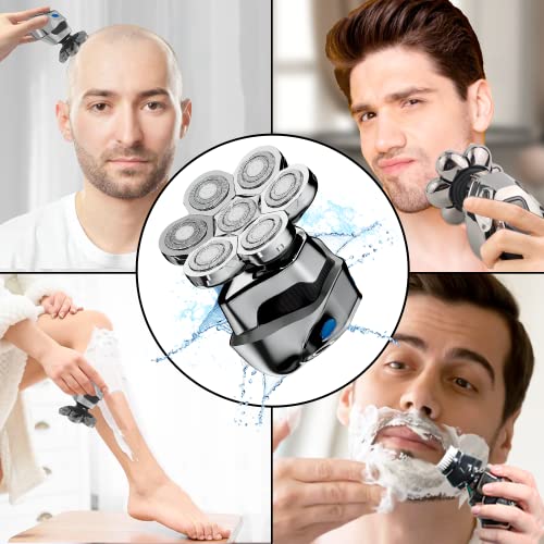 7D Electric Head Shave for Men, 5-in-1 Electric Razor for Bald Men Cordless Rechargeable USB, Waterproof Wet/Dry Rotary Shaver Grooming Kit with LED Display Screen.