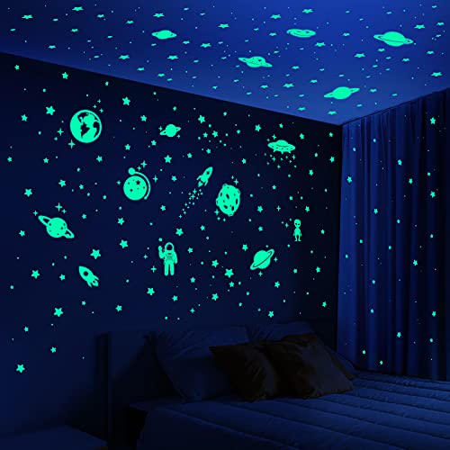 260 PCS Glow in The Dark Stars, Glowing Stars for Ceiling, Star Wall Decals Solar System Space Galaxy Planets Wall Stickers for Kids, Girls Boys Room Decorations for Bedroom