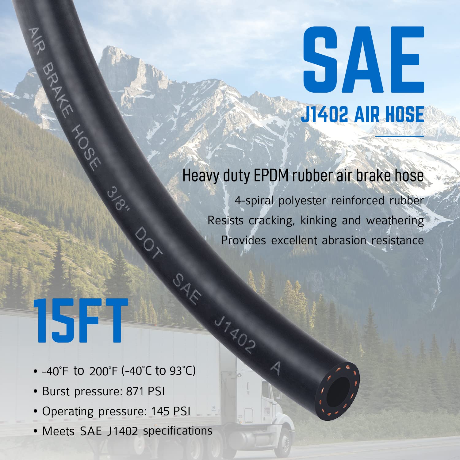 YiaChuii 15 FT Air Line Hose Assembly Set Straight Heavy Duty Air Power Hoses for Trailer Truck Tractors Parts