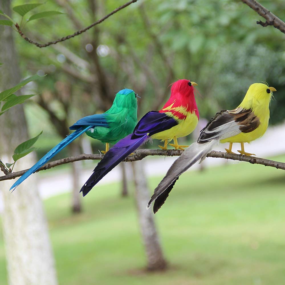 10" Green Fake Bird Feather Artificial Foam Bird Decorative Figurines Statues for Modern Home Garden Zoo Ornament Decoration