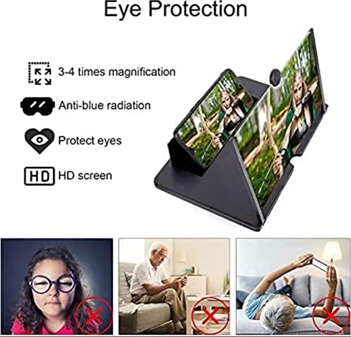 12 inch Screen Magnifier, 3D Smart Mobile Phone Screen Amplifier with Foldable Holder Stand for Any Smart Phone to Watch Your Movies and Videos, Black, F3