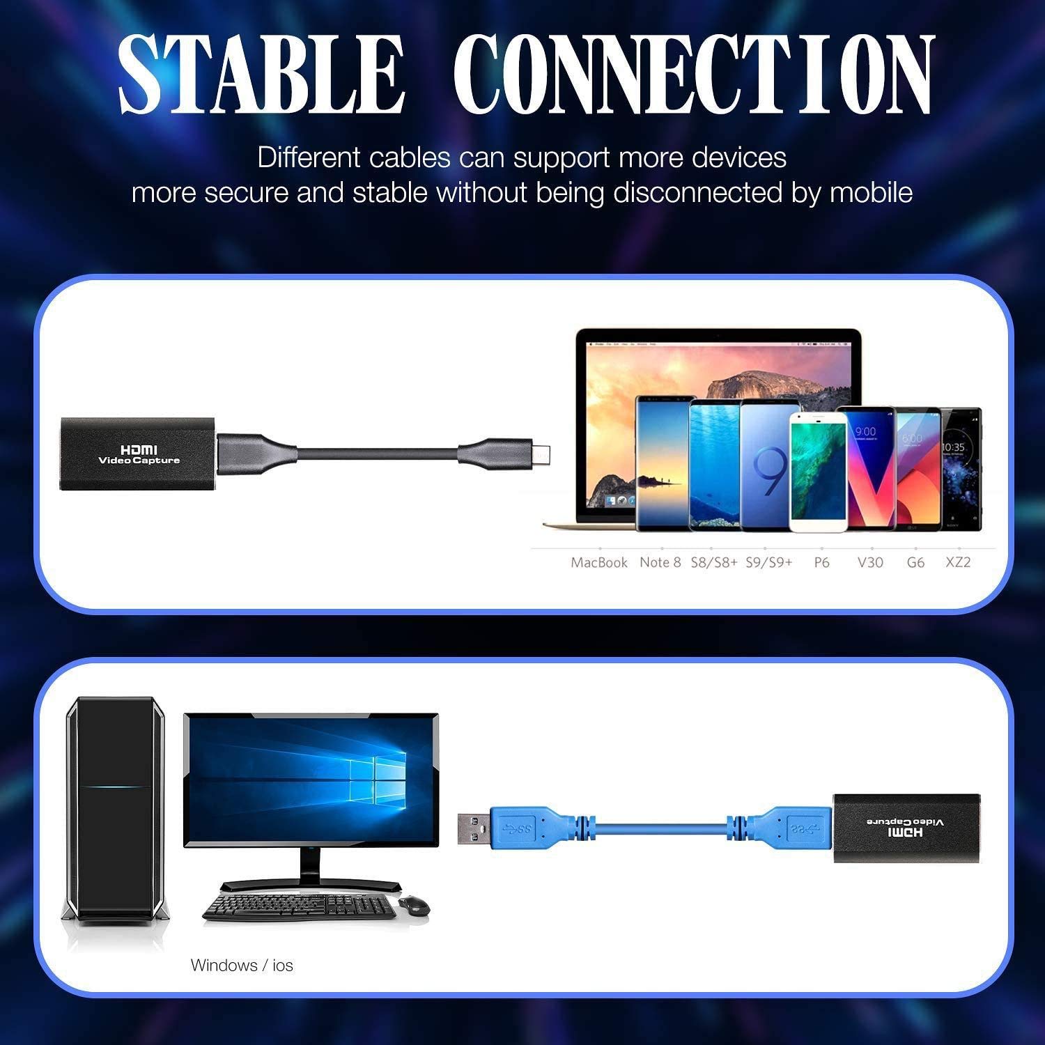 Audio Video Capture Card 1080P 30Hz HDMI to USB 2.0 Capture Card Record via DLSR for Gaming Streaming Live Broadcasting Teaching