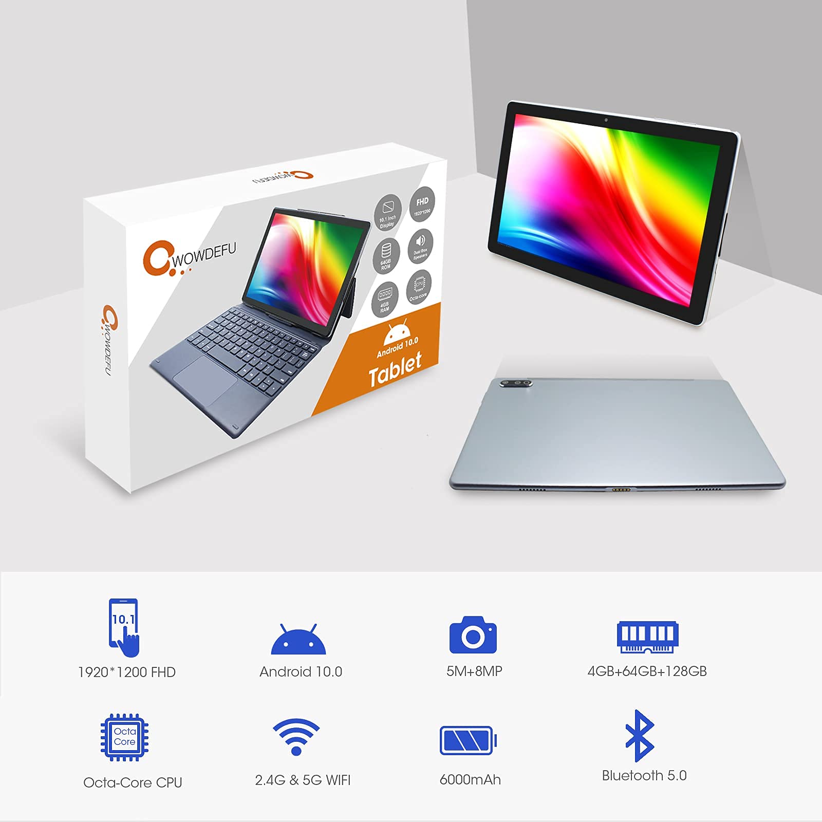 10 inch Tablet with Keyboard,4G LTE Android 10 Tablet Octa-core Processor,1920x1200 Full FHD,4GB RAM 64GB ROM,2 in 1 Tablet with Stylus Pen,5G WiFi Tablet with Case and Stand,5+8MP Dual Camera,GPS