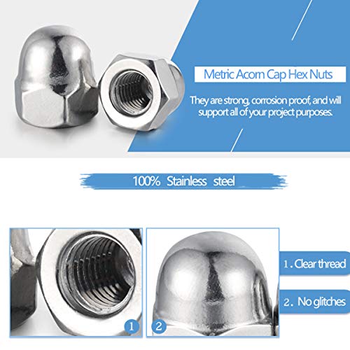 100Pcs M3-0.5 Acorn Hex Cap Nuts, 304 Stainless Steel 18-8,Metric Thread Dome Head Nuts,Plain Finish
