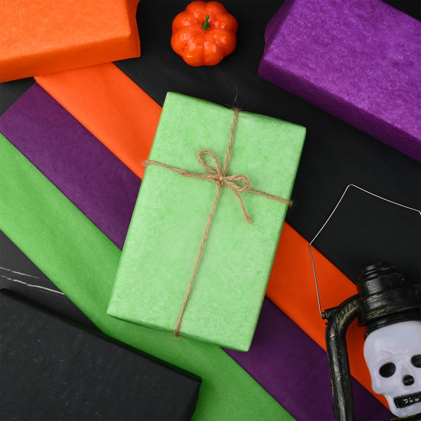 100 Sheets 20 * 14 Inches Halloween Tissue Paper for Gift Wrapping, Green Black Orange Purple Tissue Paper for Gift Bags for Birthday Fall Halloween Thanksgiving Day DIY Craft
