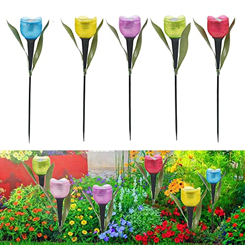 1Pc LED Solar Lights Tulip Flower Shape Powered Waterproof Tube Lawn Standing Decor Garden Yard Home Party Bini