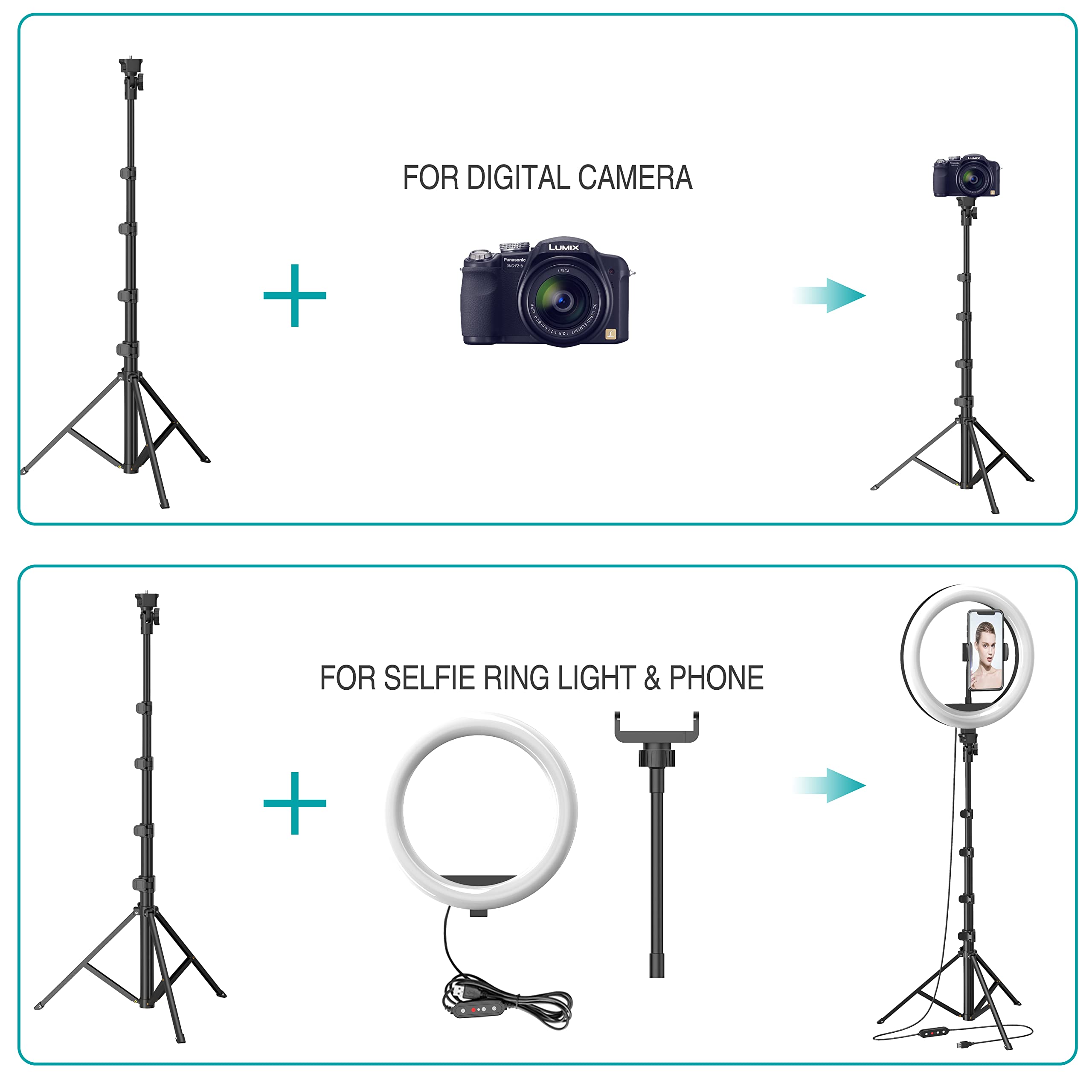 10" Ring Light with 53" Adjustable Tripod Stand & Phone Holder for Live Stream/Makeup, Upgraded Dimmable LED Selfie Ringlight for Tiktok/YouTube/Zoom Meeting/Photography,Compatible with iPhone/Android