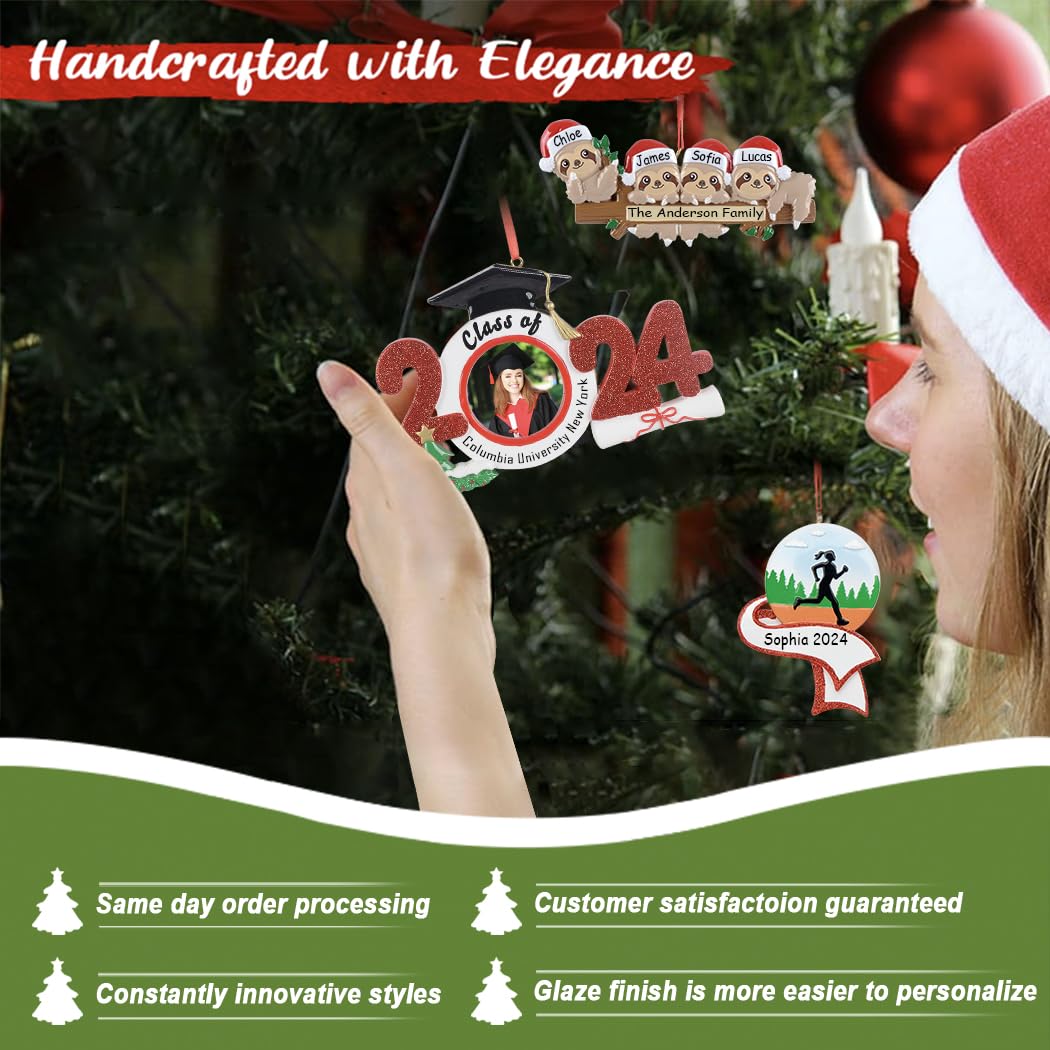 MAXORA Baby's First Christmas Photo Ornament 2024 - Personalized Pink Picture Frame Christmas Ornament - Custom for Grandbabies - Babies 1st Holiday Keepsake