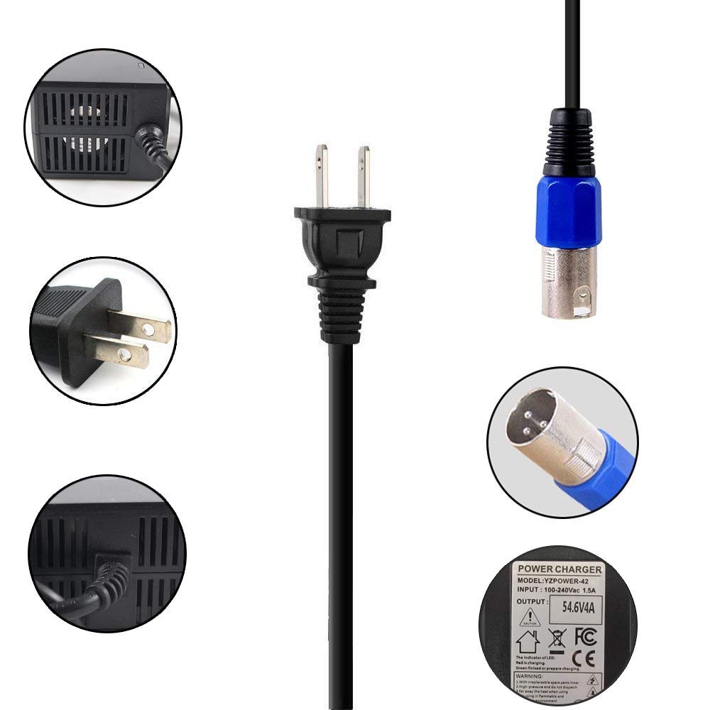 Abakoo 54.6V 4A Power Adapter for 48V 13S Lithium Battery Charger with 3-Pin XLR Connector