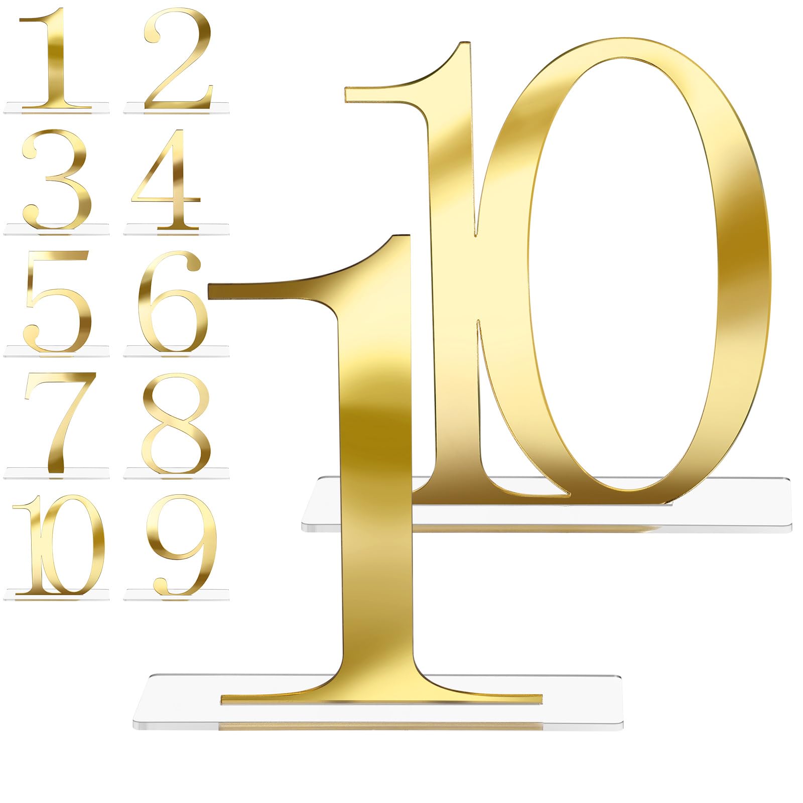 10 Pcs Gold Table Numbers Wedding Table Numbers 1-10 Signs Acrylic Table Numbers with Protective Film Elegant Gold Mirror Numbers for Wedding Reception Party Birthday Anniversary Event Decorations