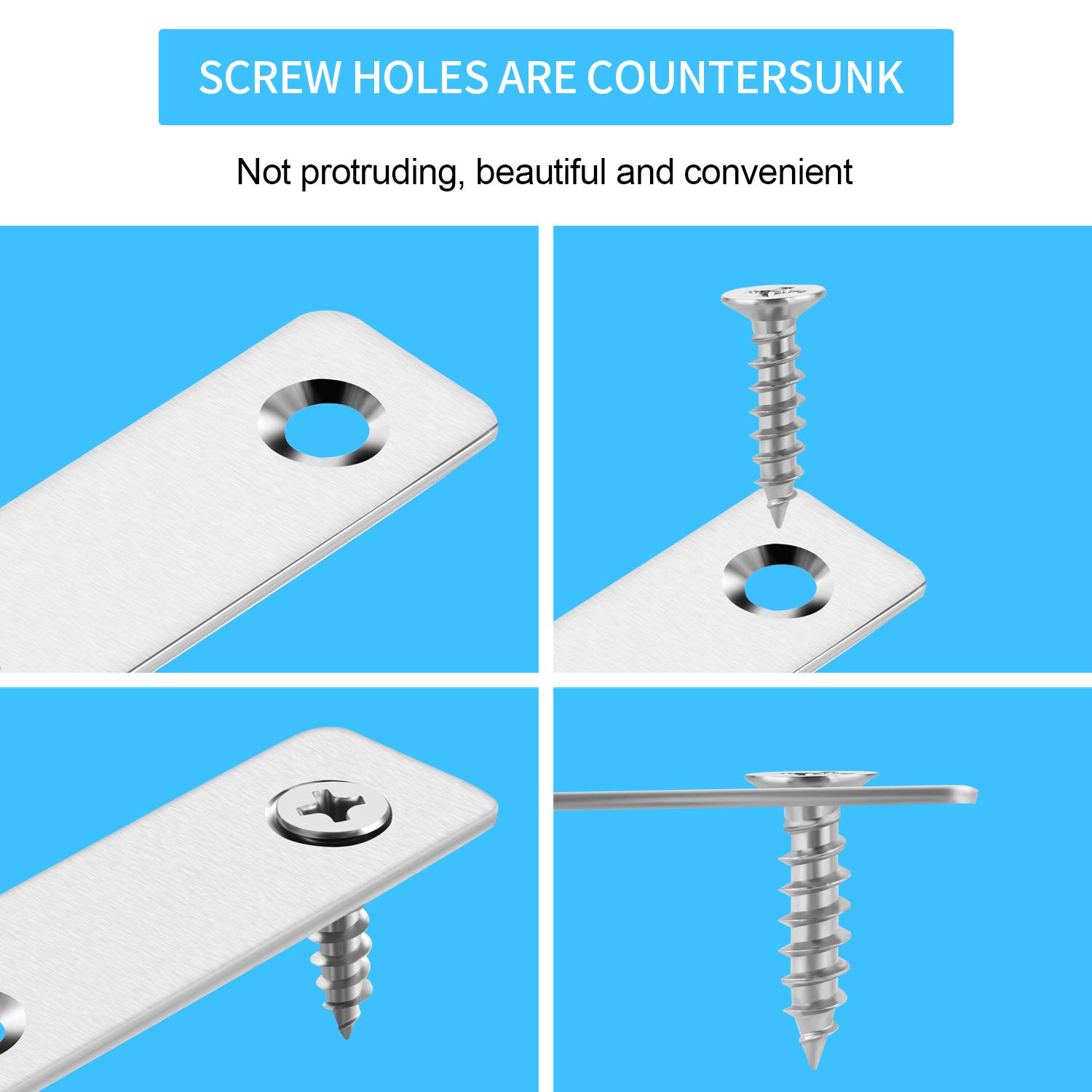 10 Pieces Stainless Steel L Braces (3.1 x 3.1 inch,80 x 80 mm) Flat Corner Braces, Corner Brackets Joint Right Angle Bracket, 55 Pieces Screws Included
