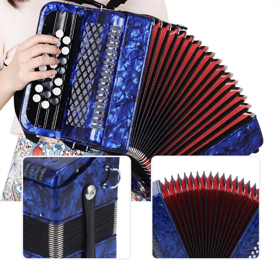 22 Key Diatonic Accordion 8 Bass Professional Button Accordion Instrument for Beginner with Storage Bag(Blue)