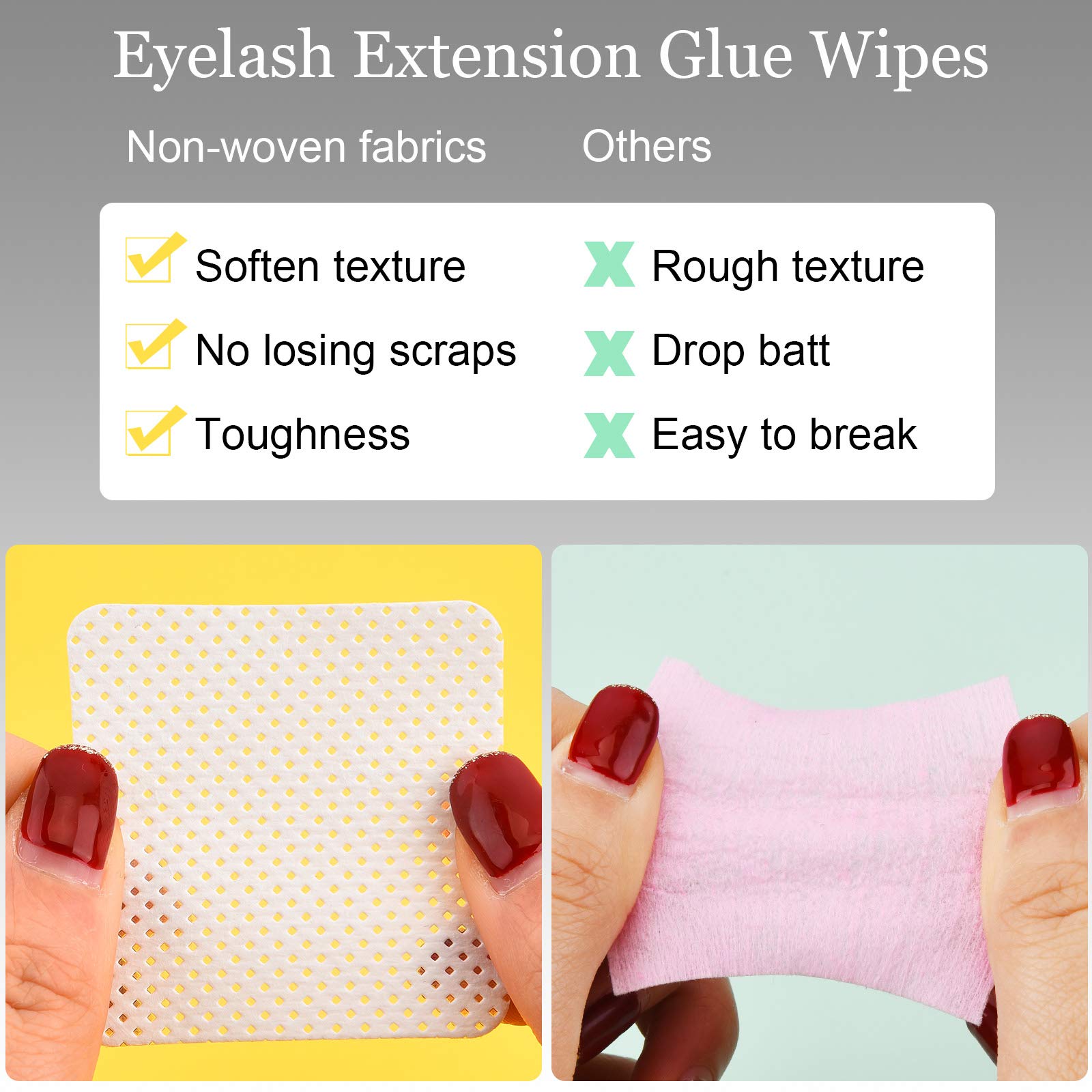 800 Pieces Eyelash Extension Glue Wipes Non-woven Fabric Glue Wipes Absorbent Nail Polish Remover Wipes Lash Supplies Accessories Tools for Eyelash Extension Glue and Nail Polish Bottle