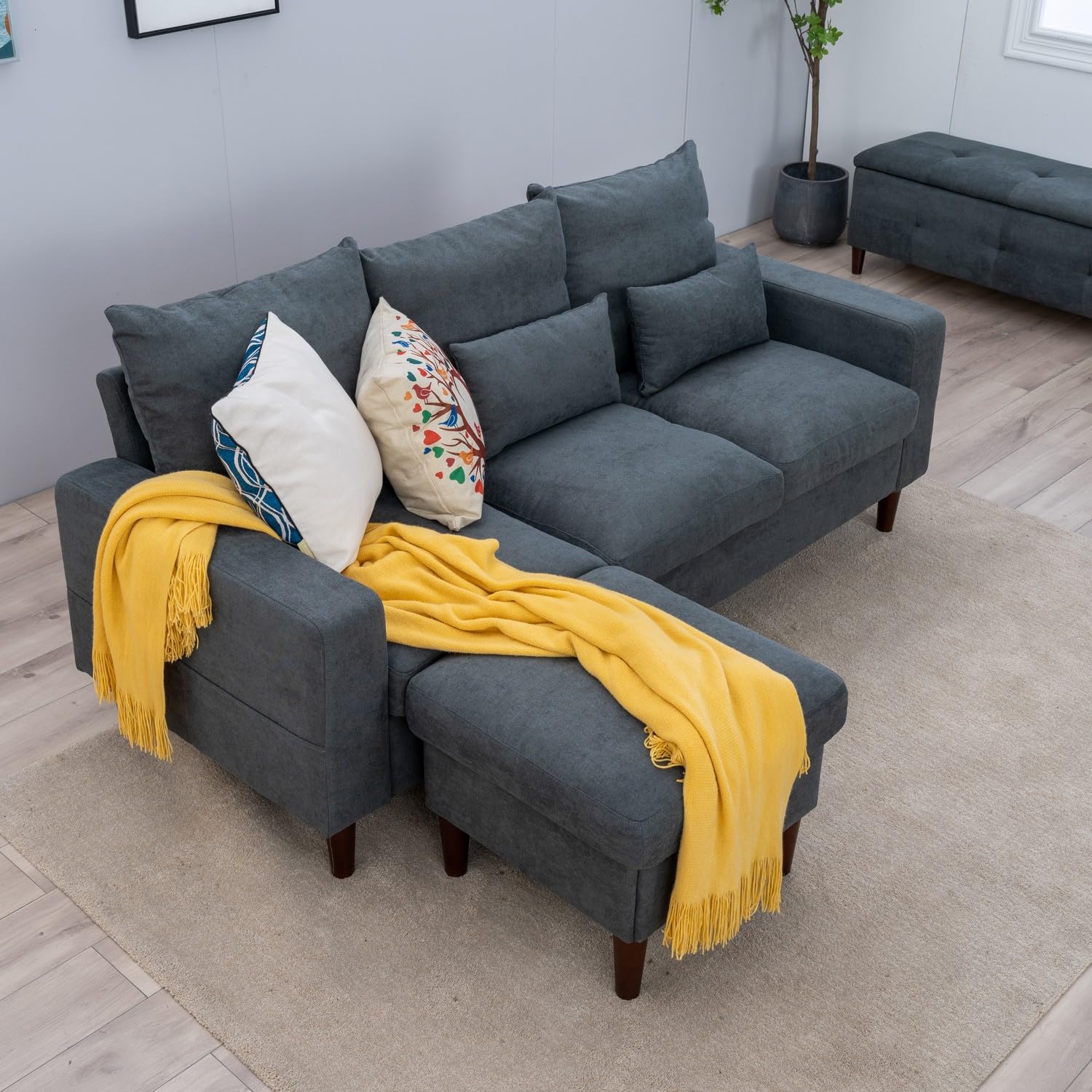 Panana Sectional Sofa Couches for Living Room Modern Linen Fabric L-Shaped Couch 3-Seat Sofa for Apartment and Small Space