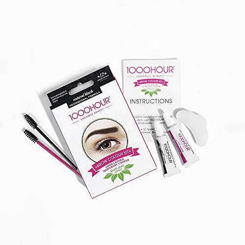 1000 Hour Professional Formula Brow Color Kit - Defined Brows with a Long-Lasting Formula with Eyebrow Mascara - Brow Gel for Stunning Brows that Last Up To 6 Weeks w/ 12 Applications - Natural Black