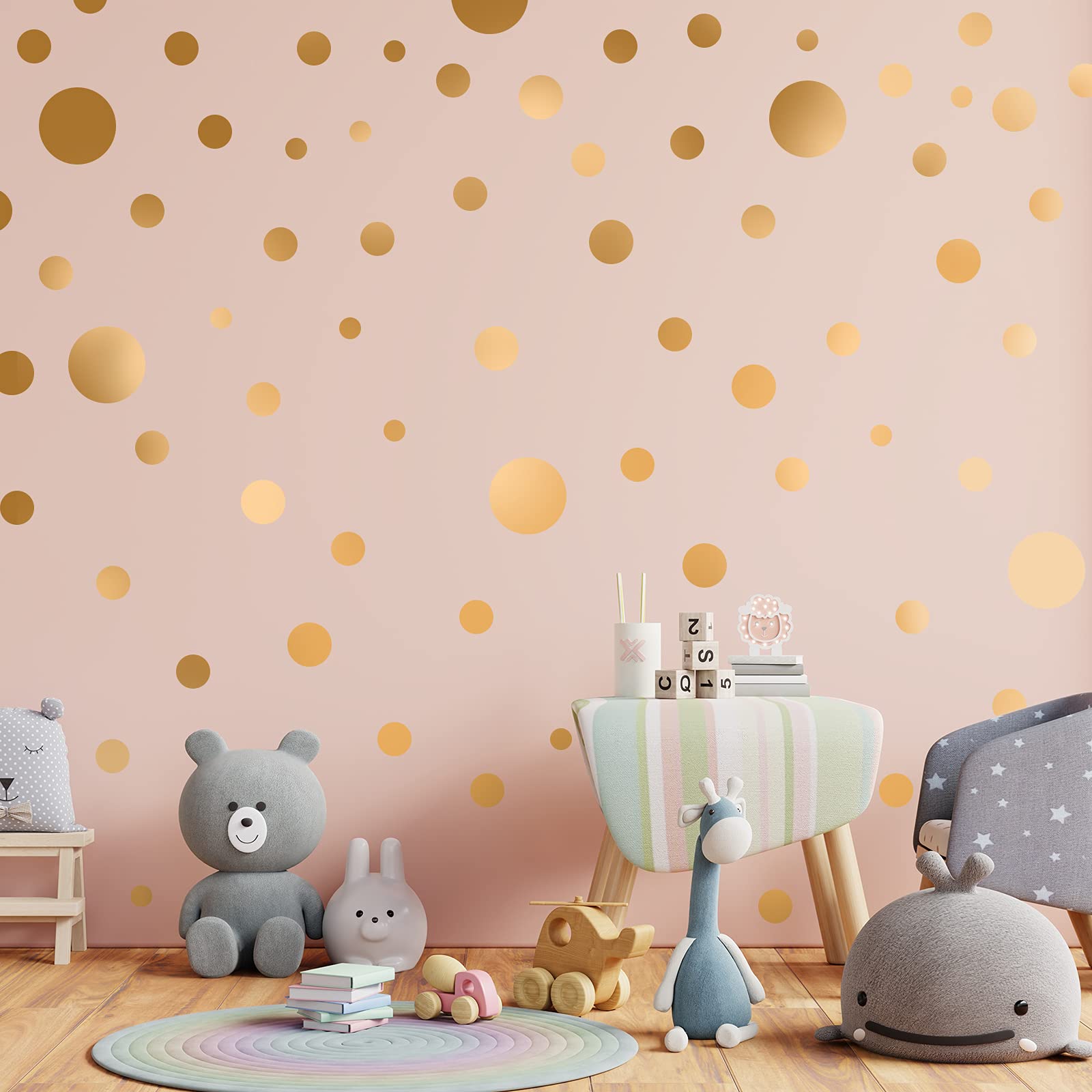 264 Pieces Polka Dot Wall Decals Dot Wall Stickers for Girls Bedroom Living Room Nursery Kids Bedroom Classroom Decor (Gold)
