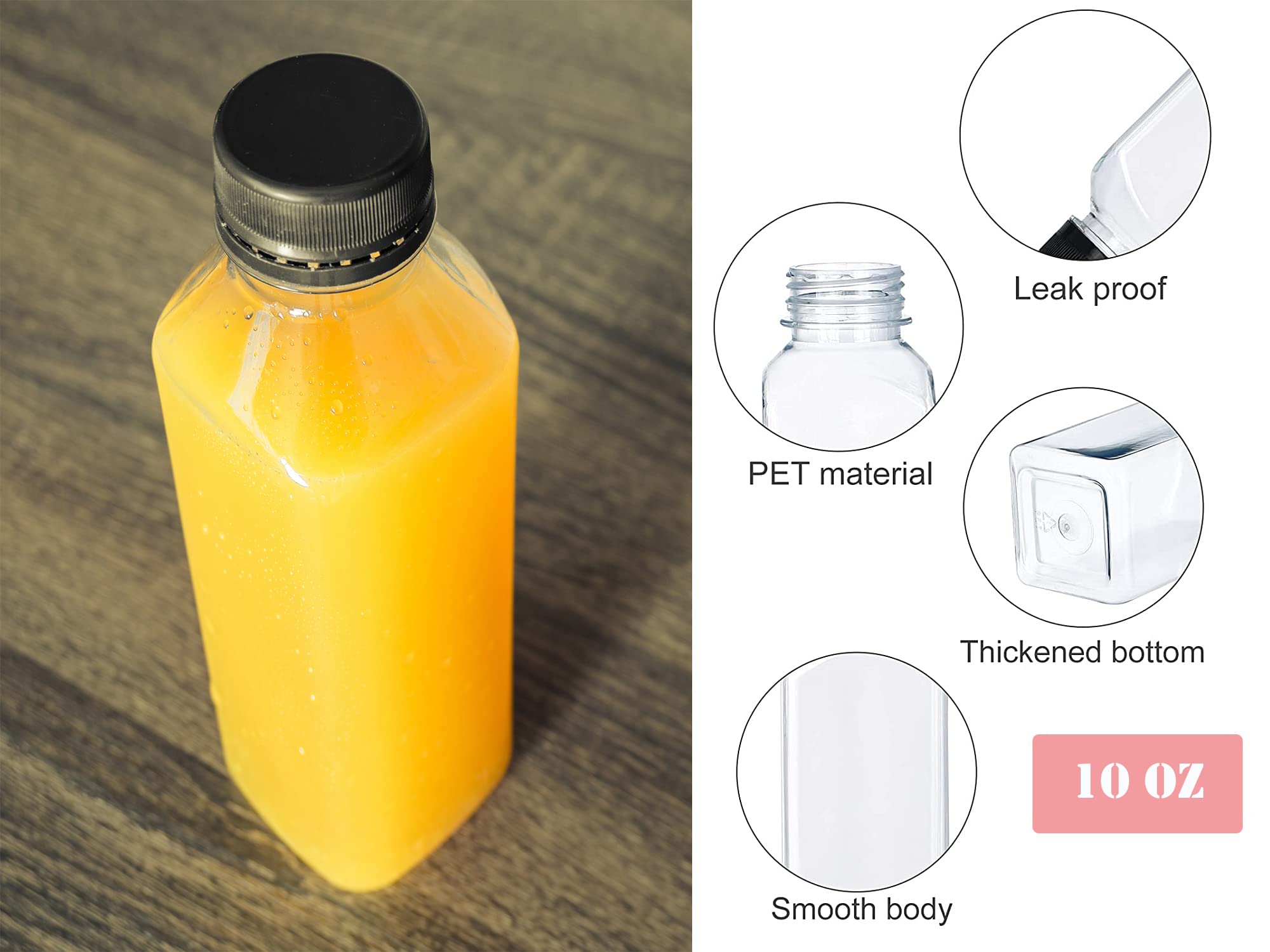 10 OZ Plastic Juice Bottles, Reusable Bulk Beverage Containers, for Juice, Milk and Other Beverages, 4 Pcs.
