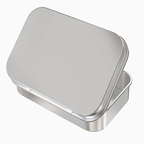 2 Pcs Metal Hinged Tin Box Container Mini Portable Small Storage Container Kit Tin Box Container, Small Tin with Lid, Tin Empty Box, Home Storage 4.5x3.3x0.9 inch, Silver