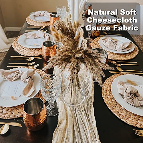 2 Pack Table Runners - SGAOFIEE 10ft Beige Cheesecloth Table Runner,35x120 inches Boho Table Runner,Rustic Sheer Table Decor for Romantic Bridal Shower, Baby Shower, Birthday Party Cake Table(Beige)