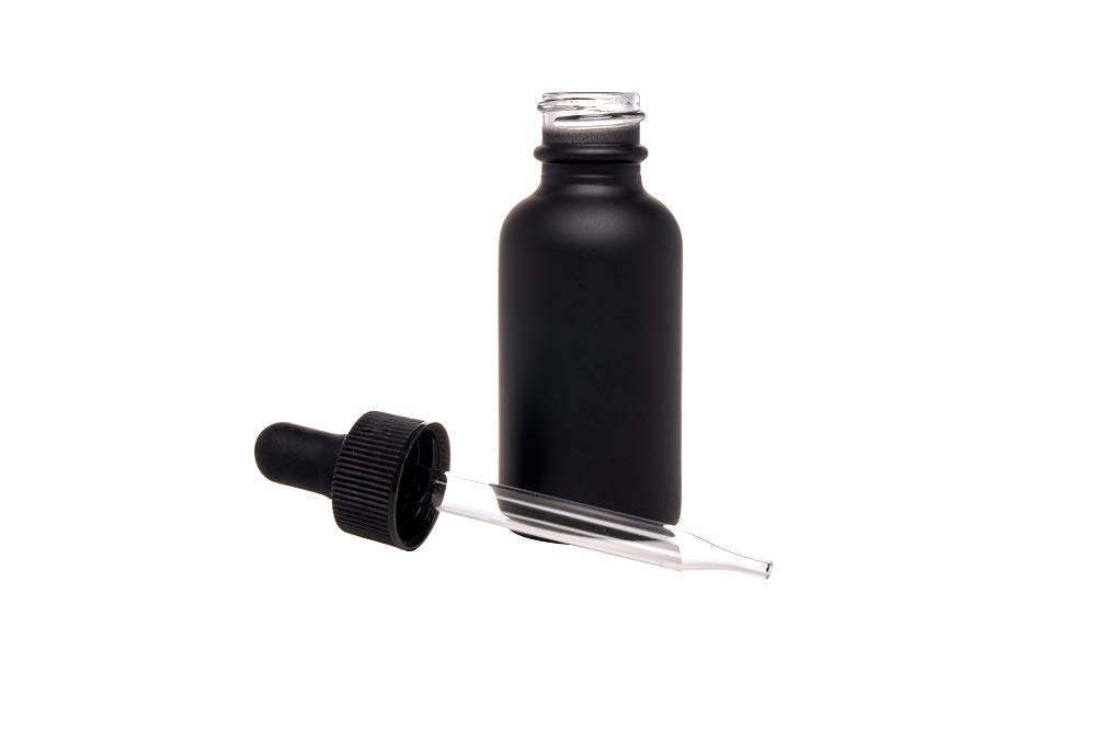 12 Pack Black Coated Boston Round Essential Oils Aromatherapy Glass Bottles Jar With Black dropper cap, 1oz