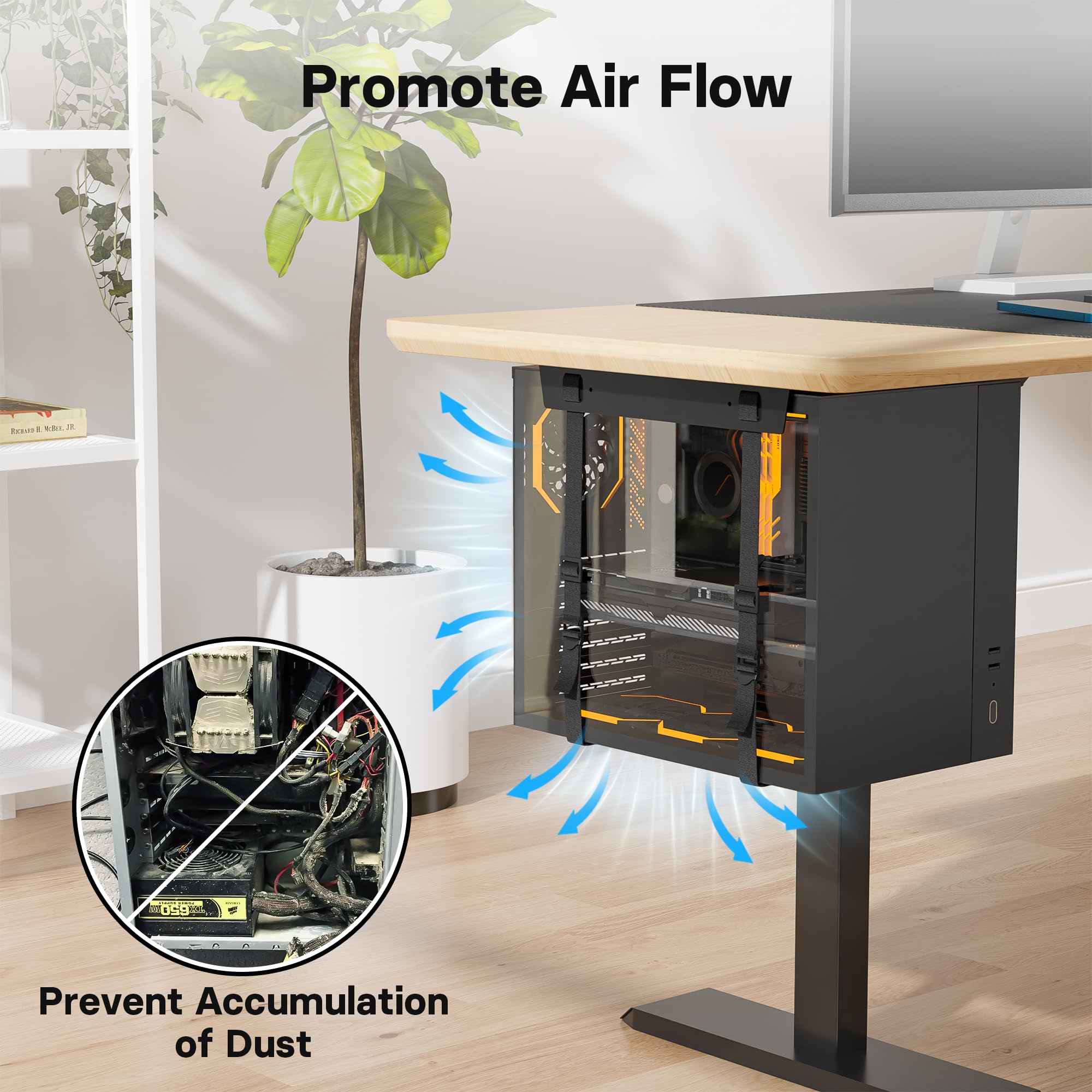 1home Economical CPU Holder Under-Desk PC Holder Desktop Computer Holder Computer Case Carrier Steel Adjustable Straps Computer Tower Mount Bracket
