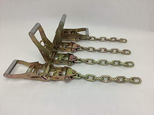 8 Point Kit 18' Heavy Duty TECNIC Strap Kit for Rollback/Flatbed Tie Downs with 12" Chain Tail