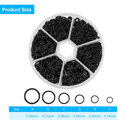 1000Pcs Black O Ring Connectors Metal Open Jump Rings Set 304 Stainless-Steel Jump Rings for Jewelry Making Connectors (4mm 5mm 6mm 7mm 8mm 10mm)