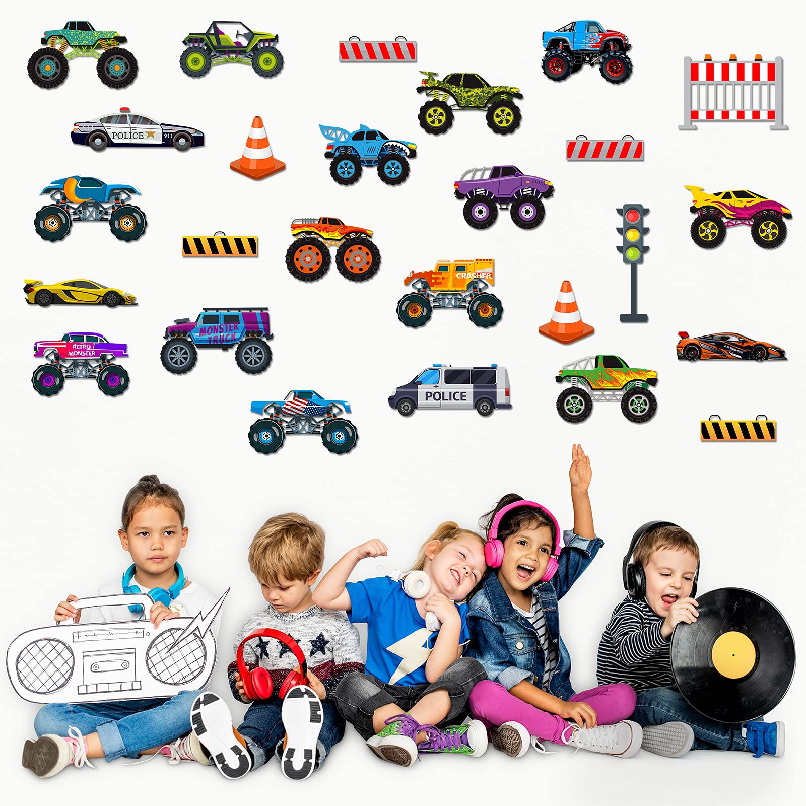 2 Sheet Trucks Wall Decal Transports Peel and Stick Wall Sticker for Boys Children's Room Nursery Bedroom Classroom