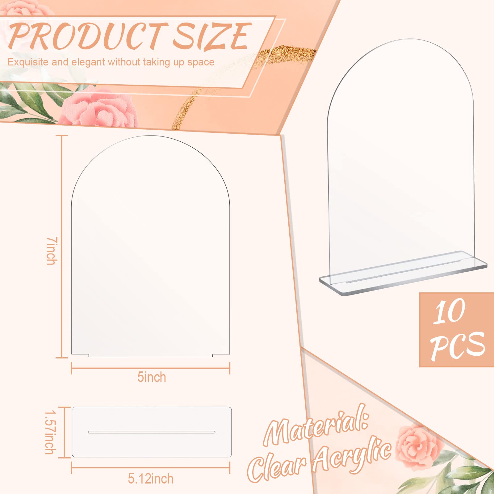 10 Set 5x7 Inch Clear Arch Acrylic Sign DIY Acrylic Arch Table Numbers Acrylic Table Numbers with Stand Blank Acrylic Sheet Wedding Table Signs for Wedding Office Party Catering Menu Bar List Signs