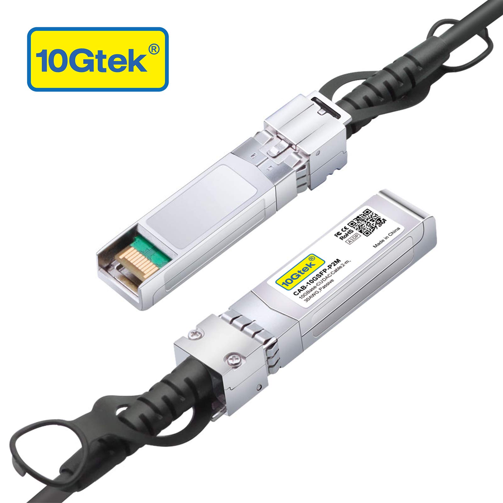 10Gtek SFP+ DAC Twinax Cable - 10GBASE-CU Passive Direct Attach Copper SFP Cable for Cisco SFP-H10GB-CU2M, Ubiquiti UniFi UC-DAC-SFP+, Meraki, Fortinet, D-Link, 2-Meter(6.6ft) | 0.25-12m Optional