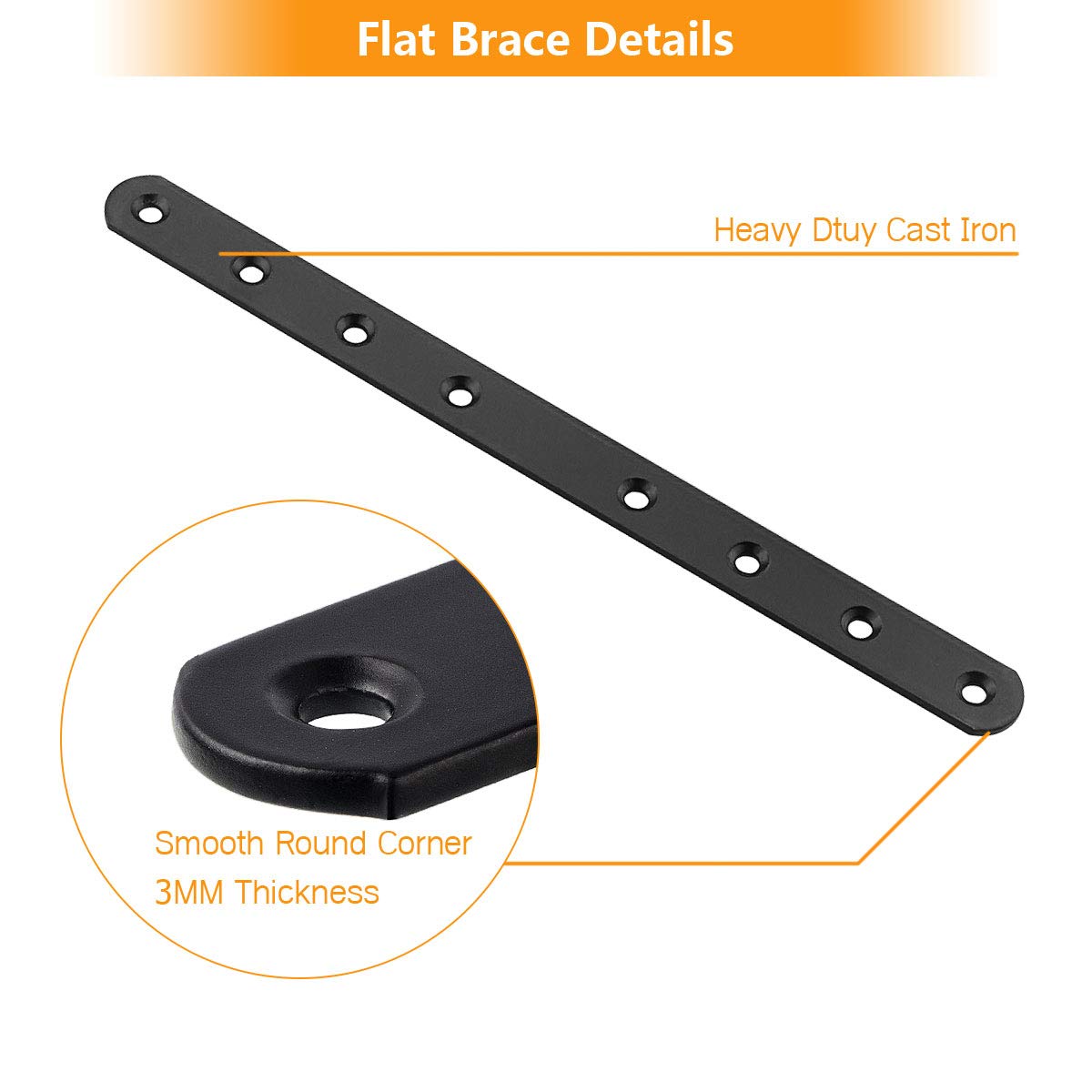 12 PCS 10 Inch Mending Plate Black Straight Braces for Wood Heavy Duty Corner Braces Straight Metal Brackets with Holes Flat Metal Bar Connector Mending Joining Bracket for Repair Fixing Fence Shelves