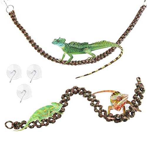 2 Pcs Reptile Vines, Bendable Reptile Plants Pet Habitat Decor with 3 Suction Cup Accessories for Climbing Chameleon Crab Lizards Snakes Gecko Frog Hermit Crab