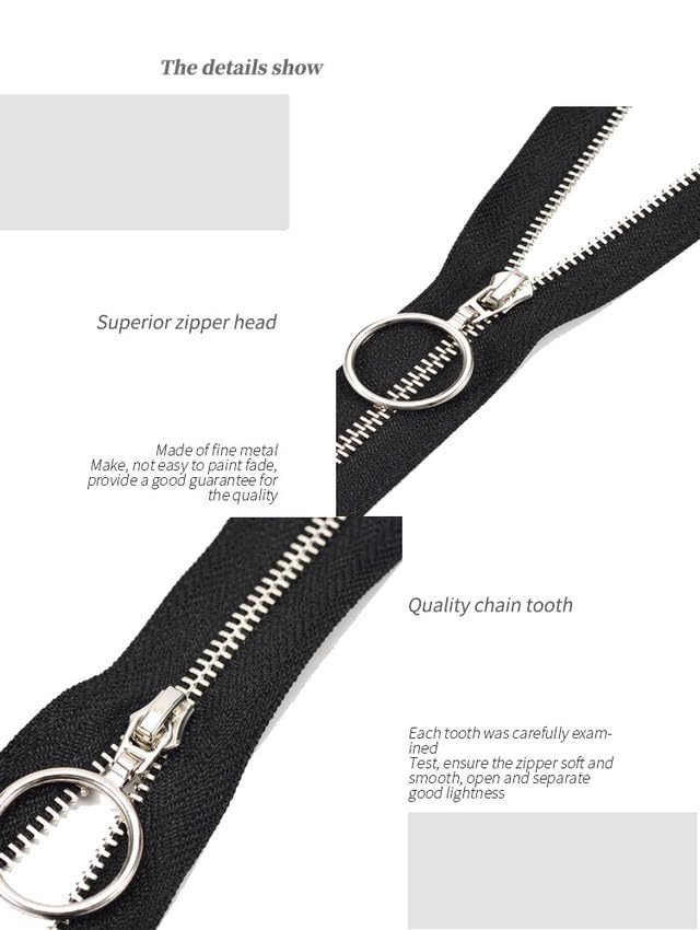 2PCS #5 38inch Two Way Separating Zippers(Open-end Zipper) for Jackets Sewing Coats Crafts,Silver Metal Zippers Bulk(White Belt-38in 2pcs)
